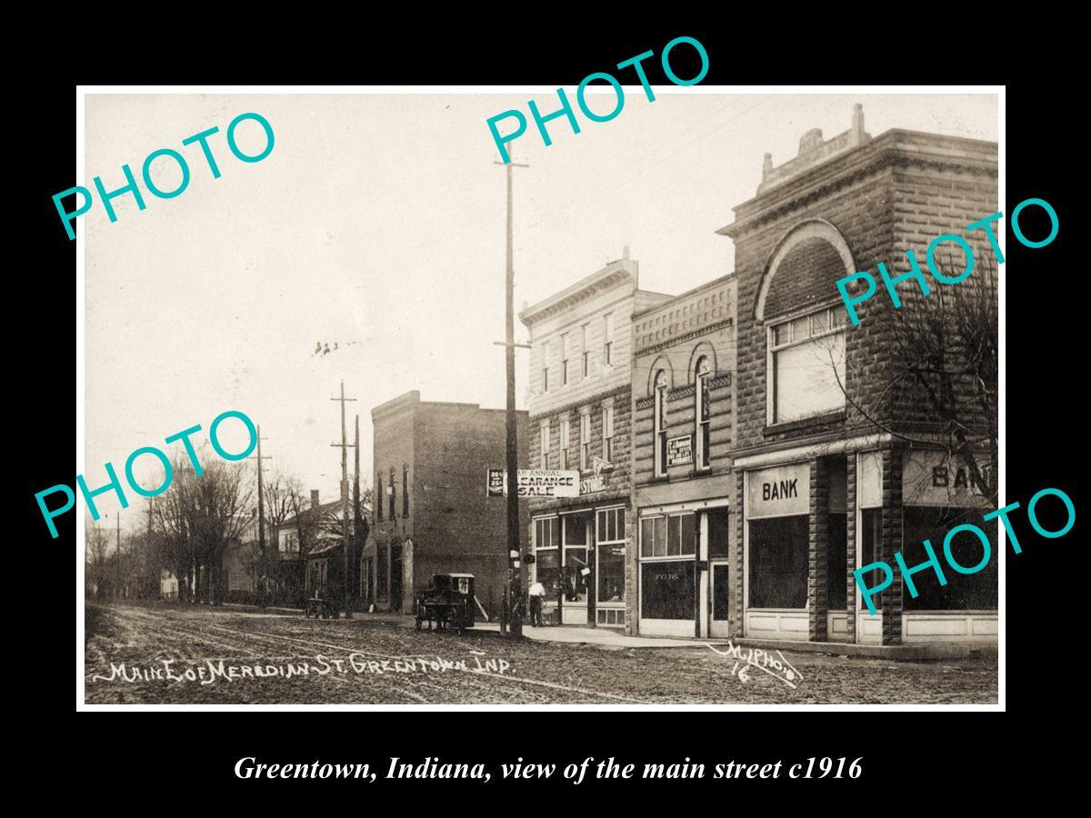 OLD POSTCARD SIZE PHOTO OF GREENTOWN INDIANA VIEW OF THE MAIN STREET ...