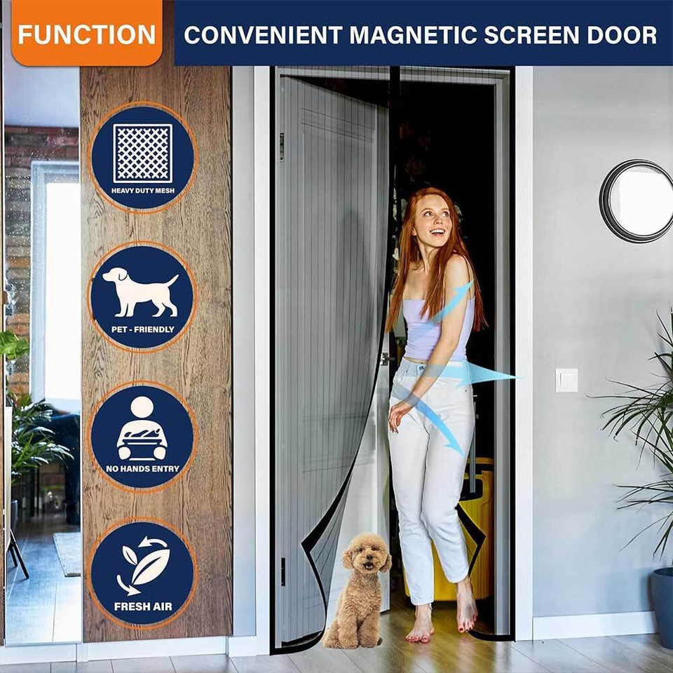 Magnetic Screen Door Mesh Curtain Durable Heavy Duty Mosquito Net Bug ...