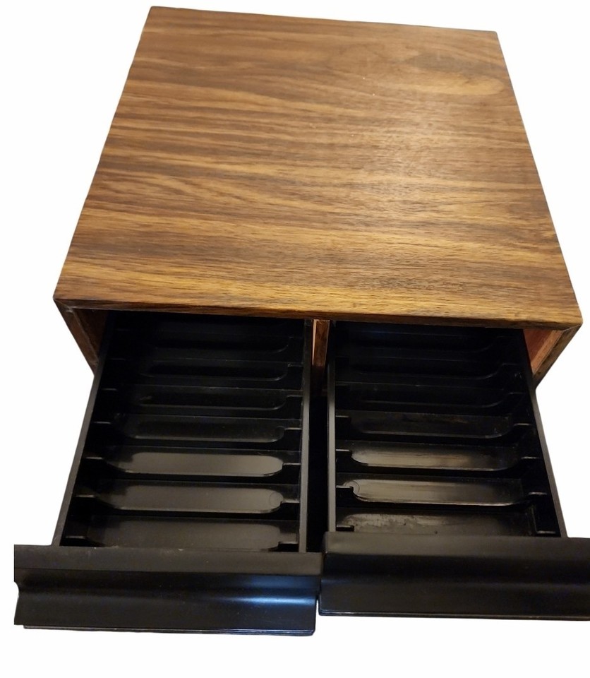 Vintage Tape Holder Storage Cabinet Faux Wood 1980s Holds 24 Cassettes ...