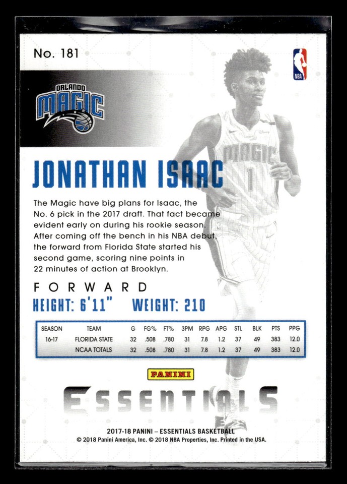 2017 Panini Essentials #181 Jonathan Isaac Rookie Retail Mint+ New | eBay