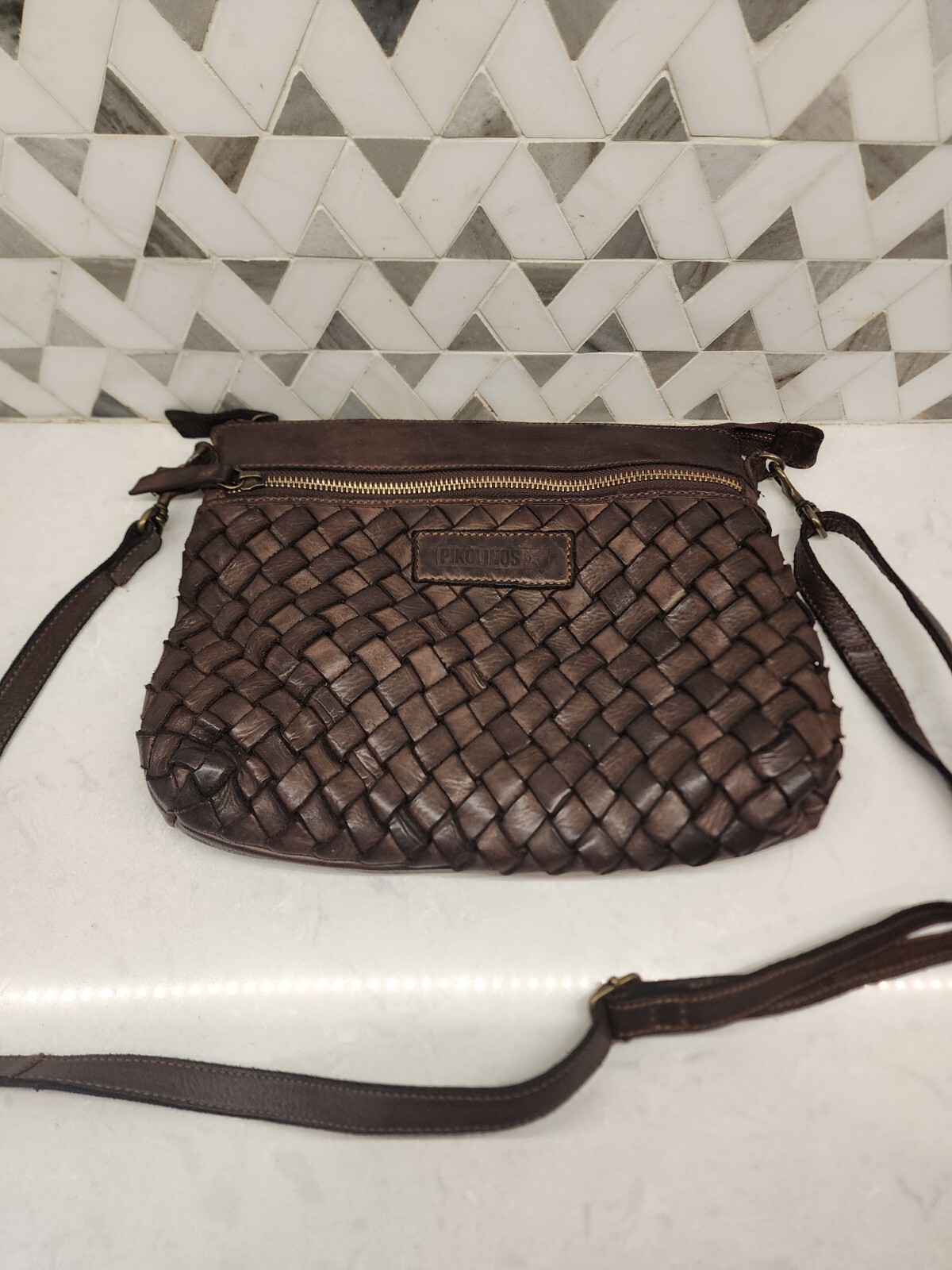 Pikolinos Faura Woven Brown Leather Purse Crossbody Zip Bag Boho ...