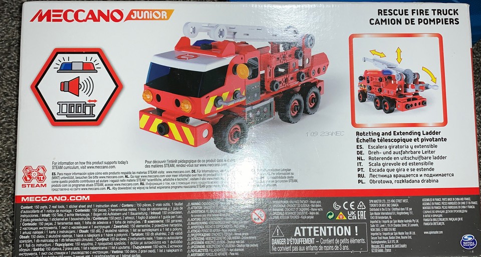 MECCANO JUNIOR RESCUE FIRE TRUCK MODEL BUILDING KIT STEM LIGHT SOUND ...