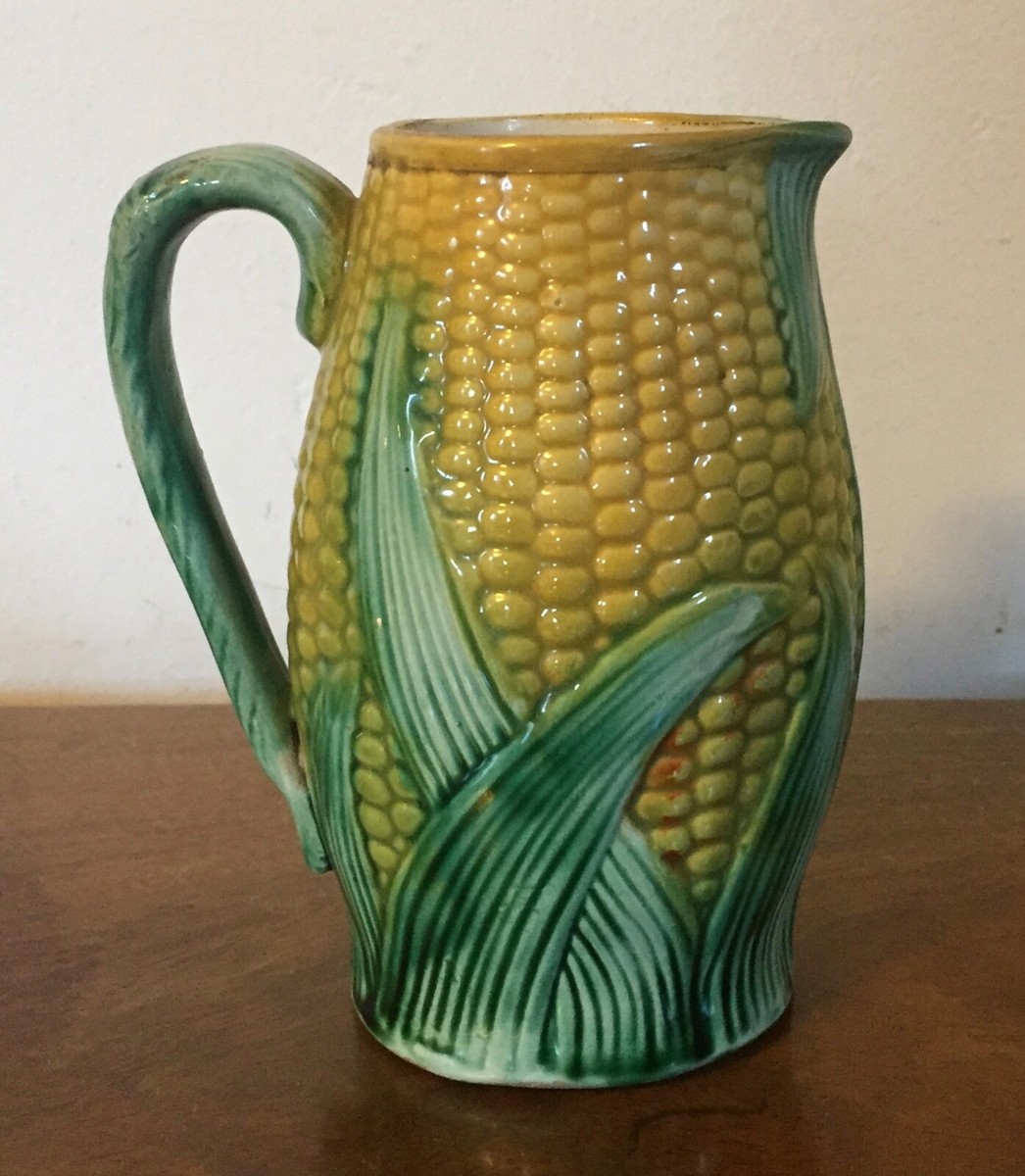 Antique Majolica Pottery Pitcher Welcoming Vintage Majolica Style