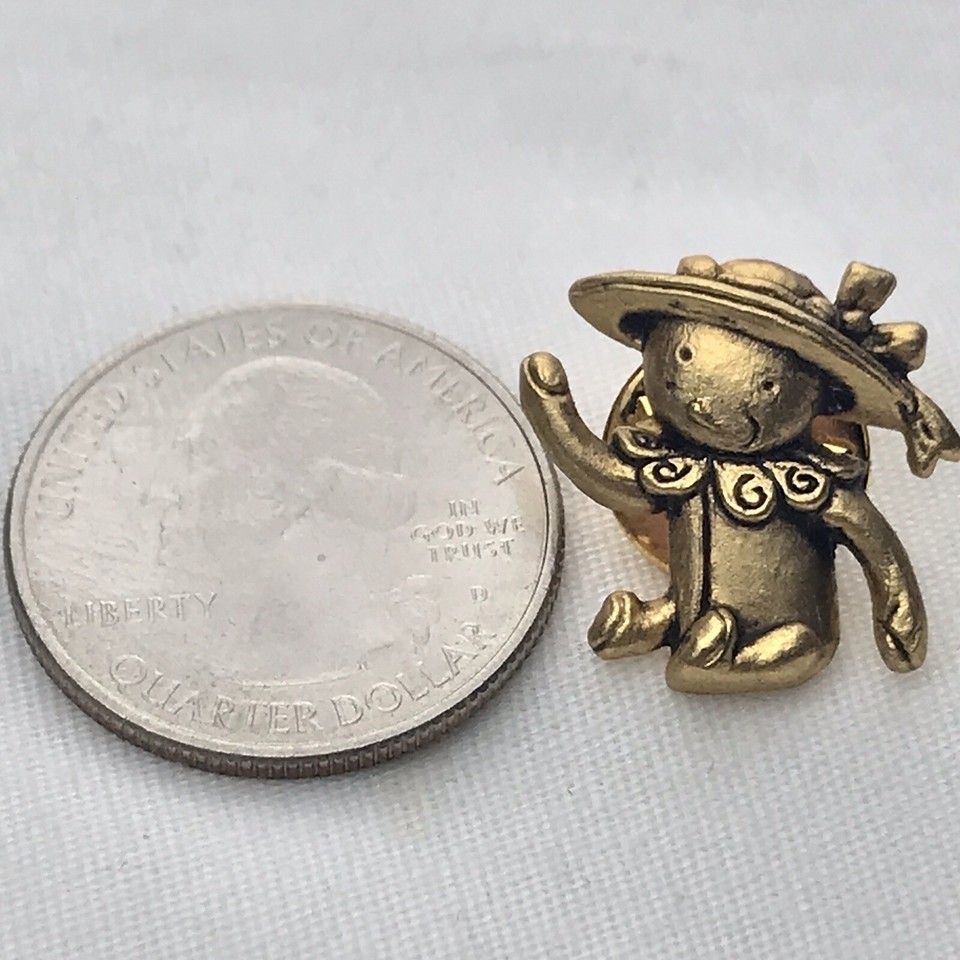 Teddy Bear Girl Fancy Hat Gold Tone Vintage Pin Brooch | eBay