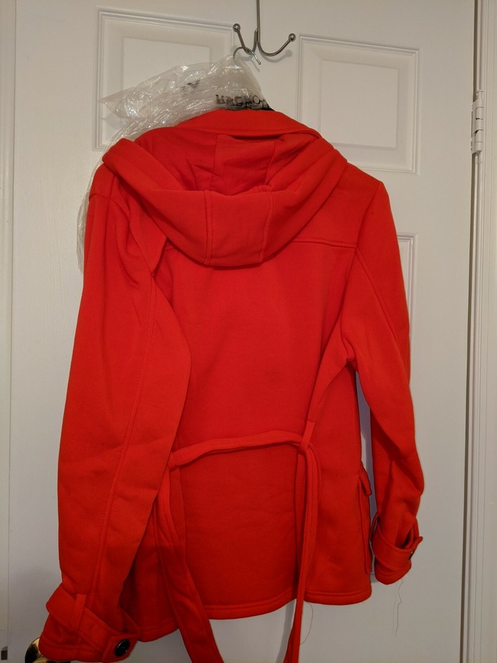 Red Plus Size Long Sleeve Button Front with Pockets Belt and Hood Size ...