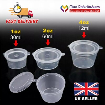 Round Food Containers Plastic Clear Tubs with Lids Deli Pots Sauce Dip ...