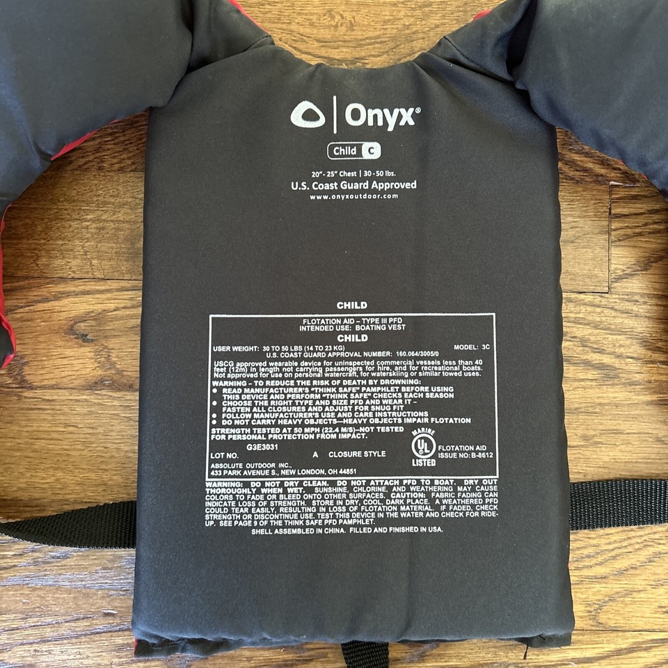 ONYX 30-50 LBS Child RED LIFE VEST Jacket Kids Red Coast Guard Approved ...