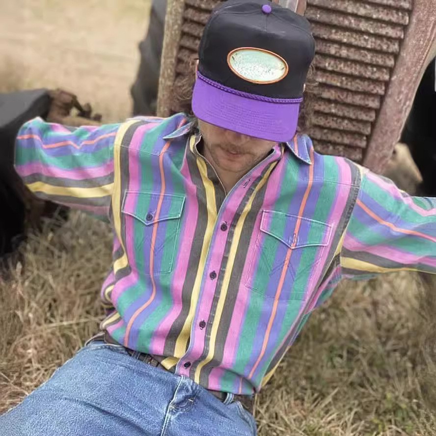 Men’s Retro Western Striped Shirt | Long Sleeve Button Up Cowboy Rodeo ...