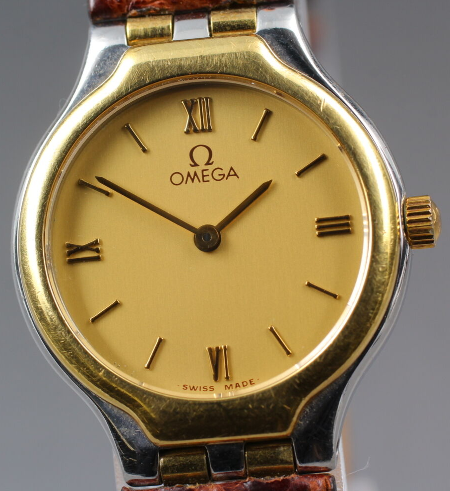 [Near MINT] OMEGA De Ville Symbol 795.0901 18K Gold Bezel Roman Quartz ...