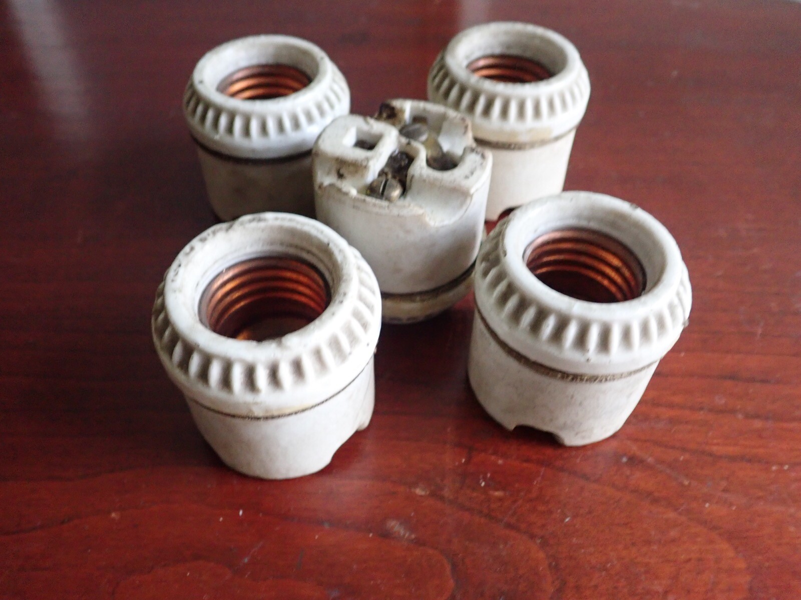 Set of 5 Antique Porcelain Light Sockets to Flush Mount on Sheet Metal ...