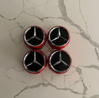SET OF 4 MERCEDES BENZ RED CENTER CAP 75MM W/ CHROME STAR OEM ...