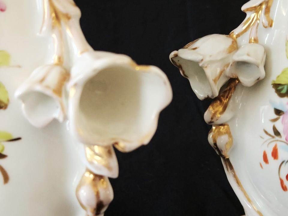 Pr Rococo VASES, Vieux Old Paris Porcelain, Pompadour Rose, Strawflwr ...