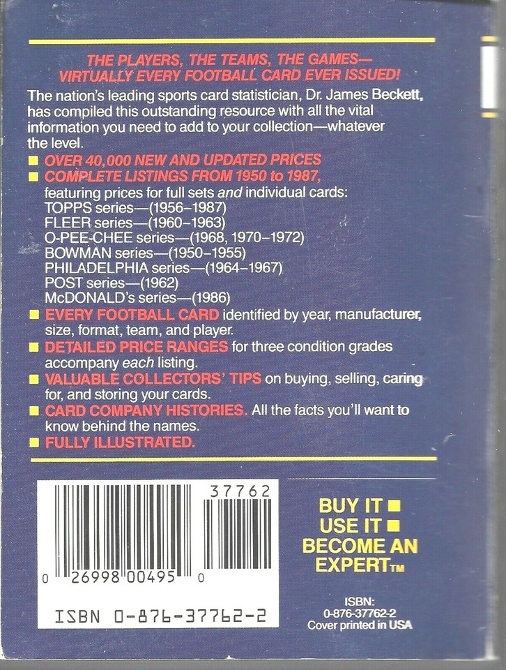 1989 Beckett Football Official Pocket Price Guide 8th Edition Vintage ...