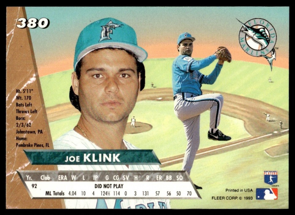 1993 Ultra #380 Joe Klink Florida Marlins | eBay