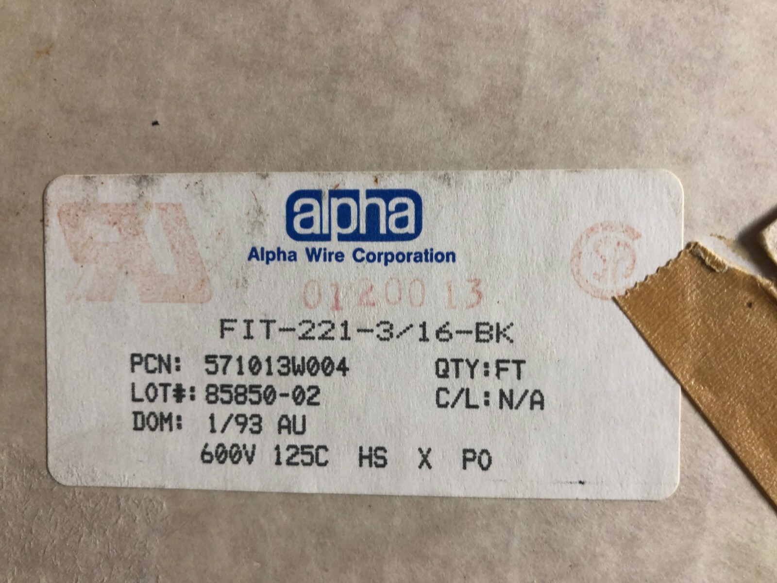 Alpha Wire FIT-221-3/16-BK Heat Shrink Tubing per foot #9986 | eBay