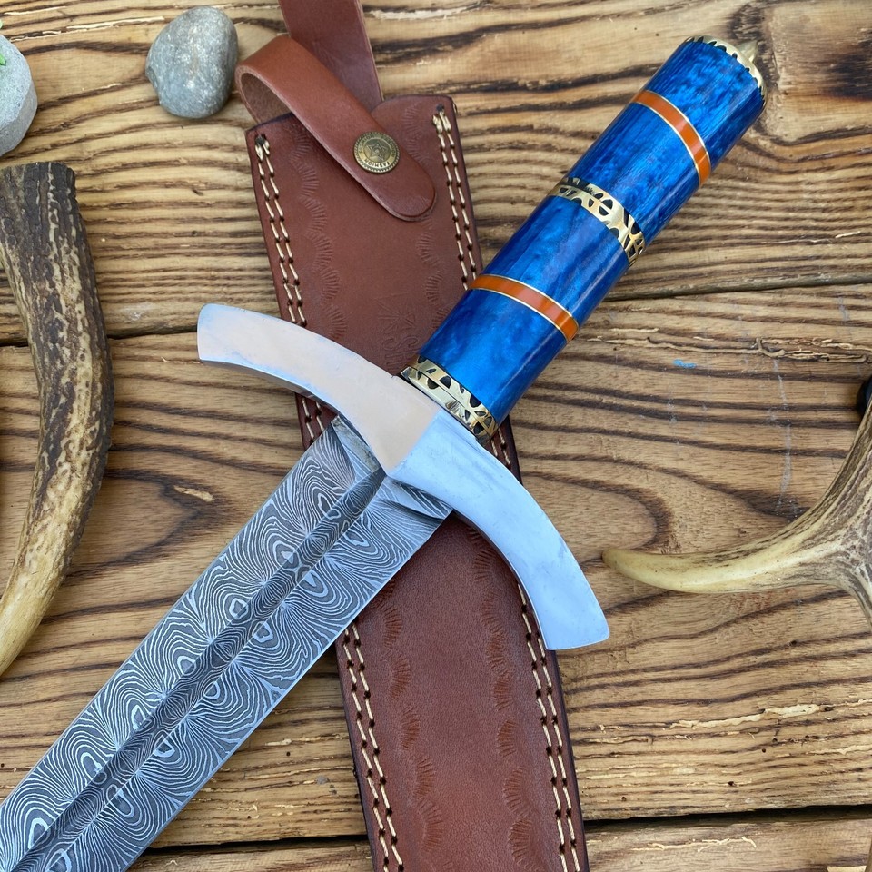 18" Handcrafted Battle Ready Short Sword Forged Damascus Steel Blade W ...