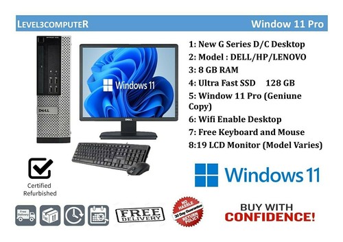 Window 11 Full Set Dual Core G Series Desktop Tower PC and TFT complete ...
