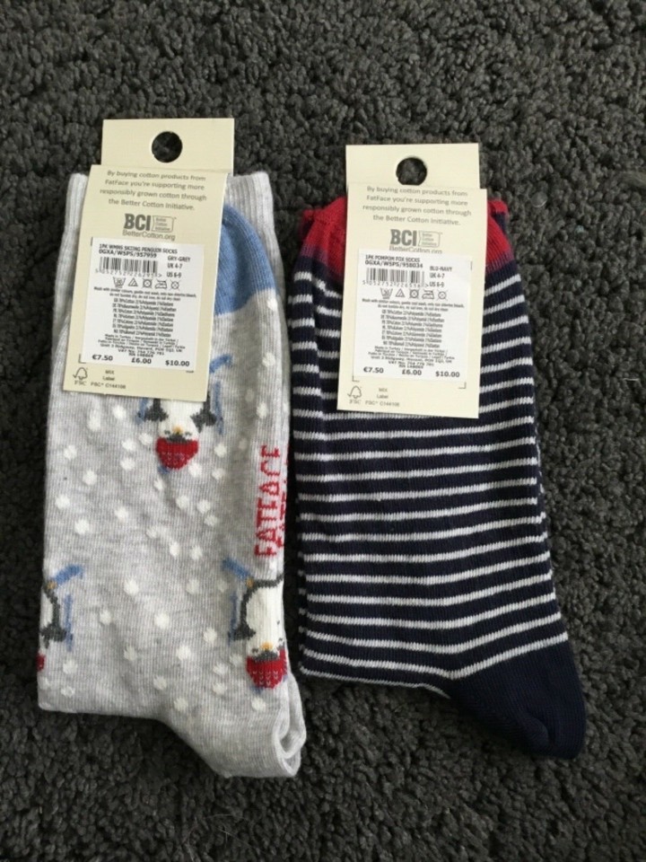 FAT FACE SOCKS 1 x PomPom Fox Socks & 1 x Skiing Penguin Socks BNWT Rrp ...