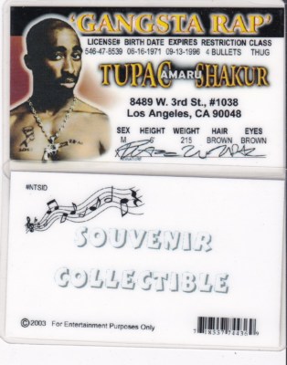 RAPPER LEGEND -- Gangsta Rap RAPPER drivers License fake Driver's id ...