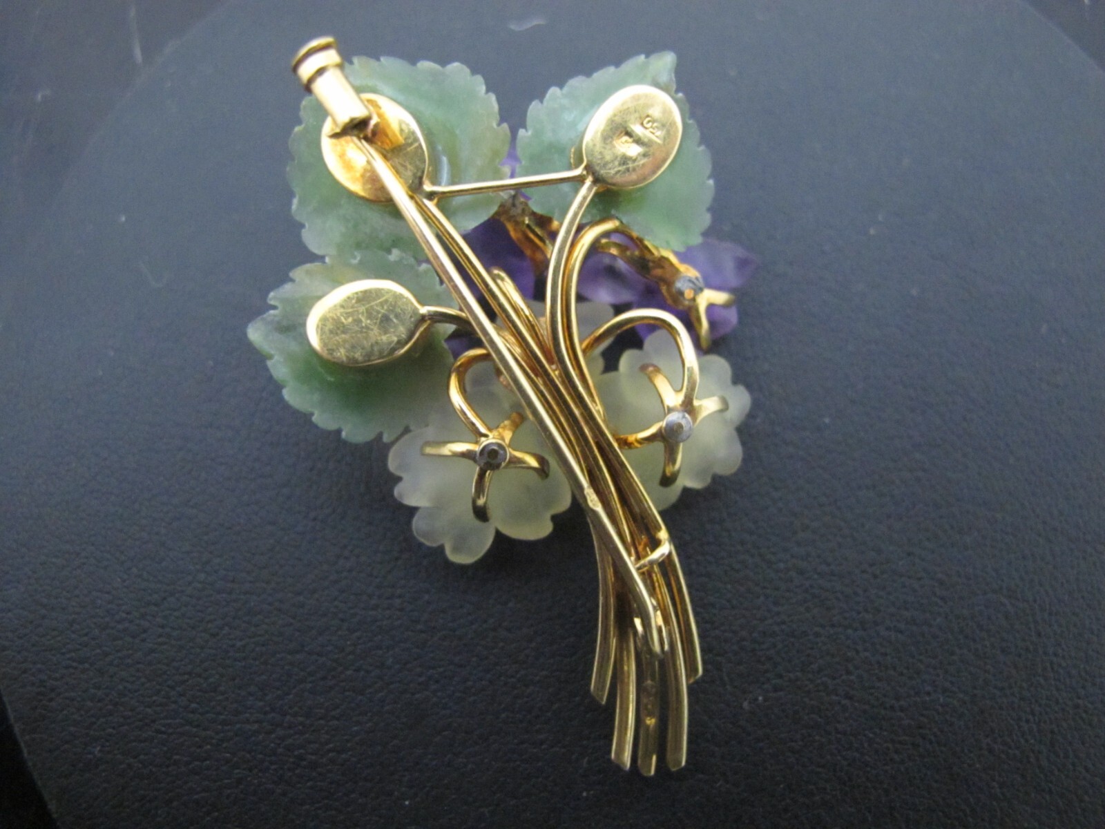 Diamond JADE Amethyst Quartz Crystal EDELWEISS Flower 18k Yellow Gold ...