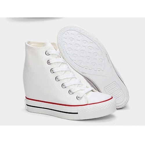 Womens Sneakers Hidden Wedge Heel Canvas High Top Lace Up Trainers ...