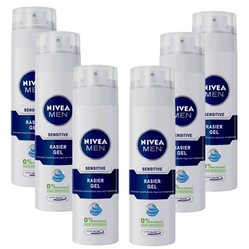 6x 200ml Nivea Men Rasiergel Sensitive 0% Alkohol Kein Brennen Rasur ...