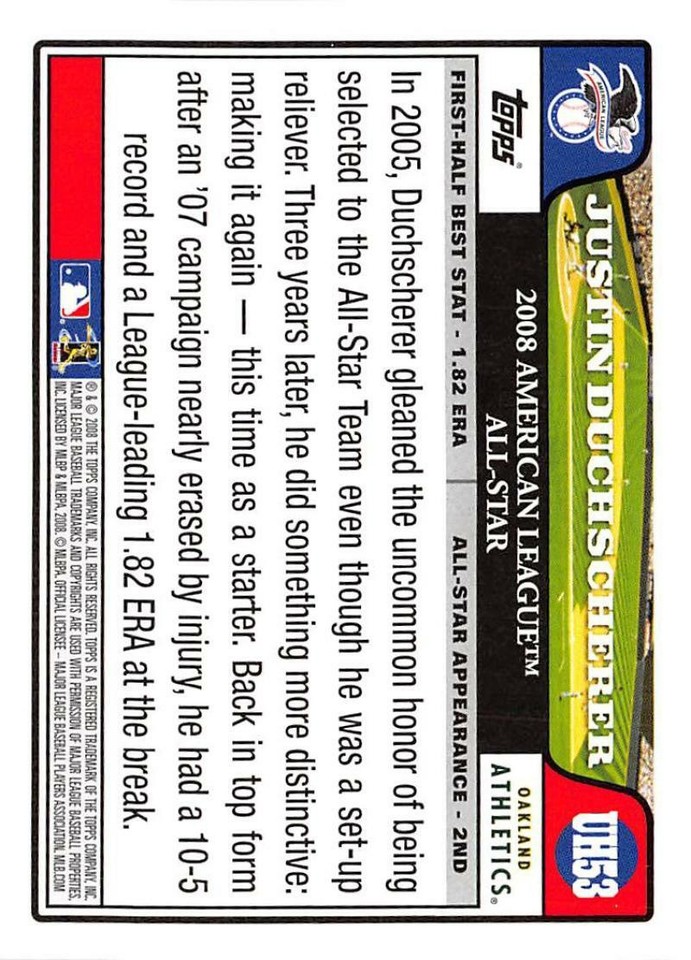 2008 Topps Update Gold Foil #UH53 Justin Duchscherer Athletics AS | eBay