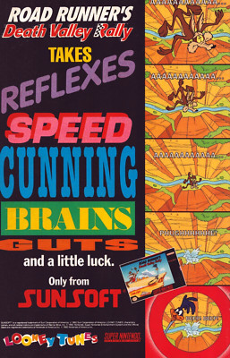 1992 ROAD RUNNER DEATH VALLEY RALLY SNES Video Game PRINT AD - LOONEY ...