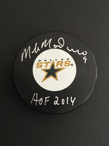 MIKE MODANO AUTOGRAPHED DALLAS STARS PUCK W/ HOF INSCRIPTION J.S.A. | eBay