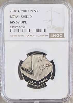 2010 Great Britain 50 Pence Royal Shield Brilliant Uncirculated NGC ...