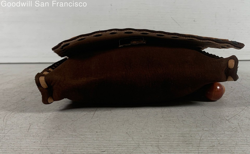 Brown Leather Studded Inner Pockets Single Strap Rectangle Crossbody ...