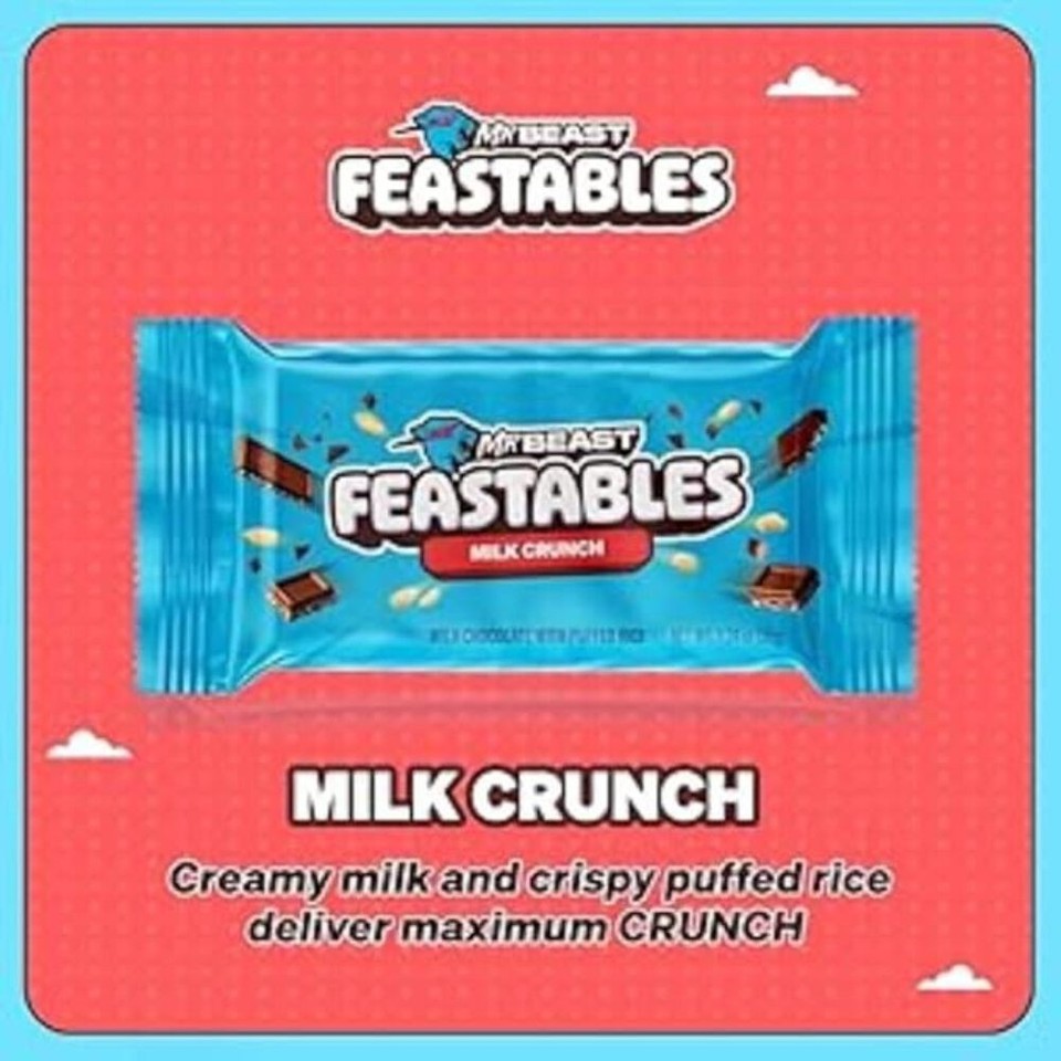 10 x Feastables MrBeast Milk Crunch Chocolate Bars with Puffed Rice ...