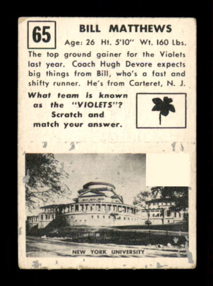 1951 Topps #65 Bill Matthews VG/VGEX 540279 | eBay