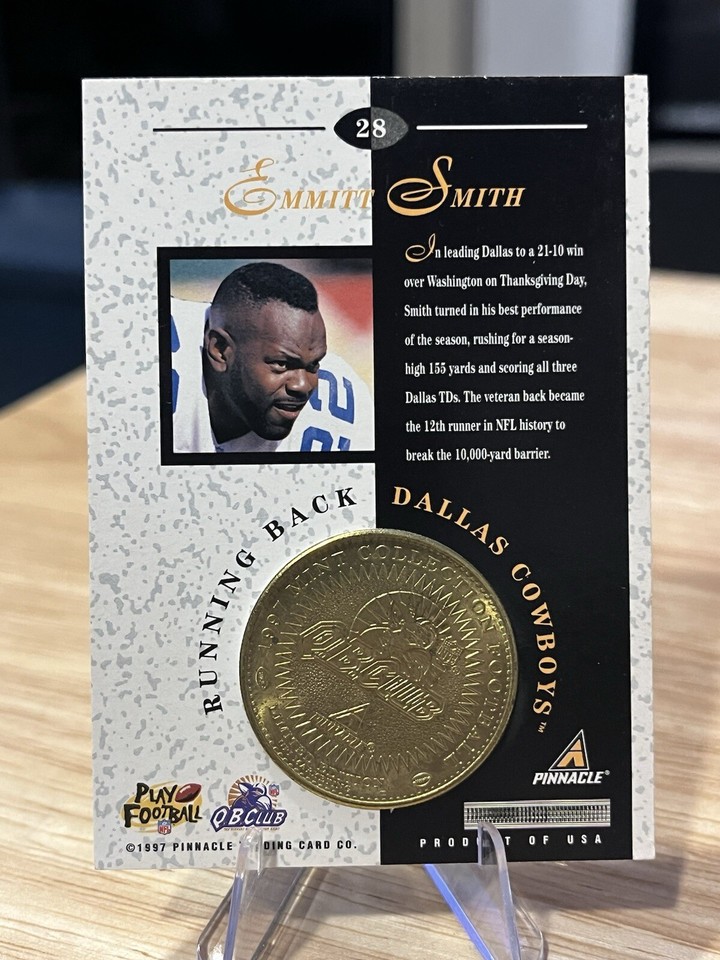 1997 Pinnacle Minted Highlights Emmit Smith #28 Gold Coin Insert Dallas ...