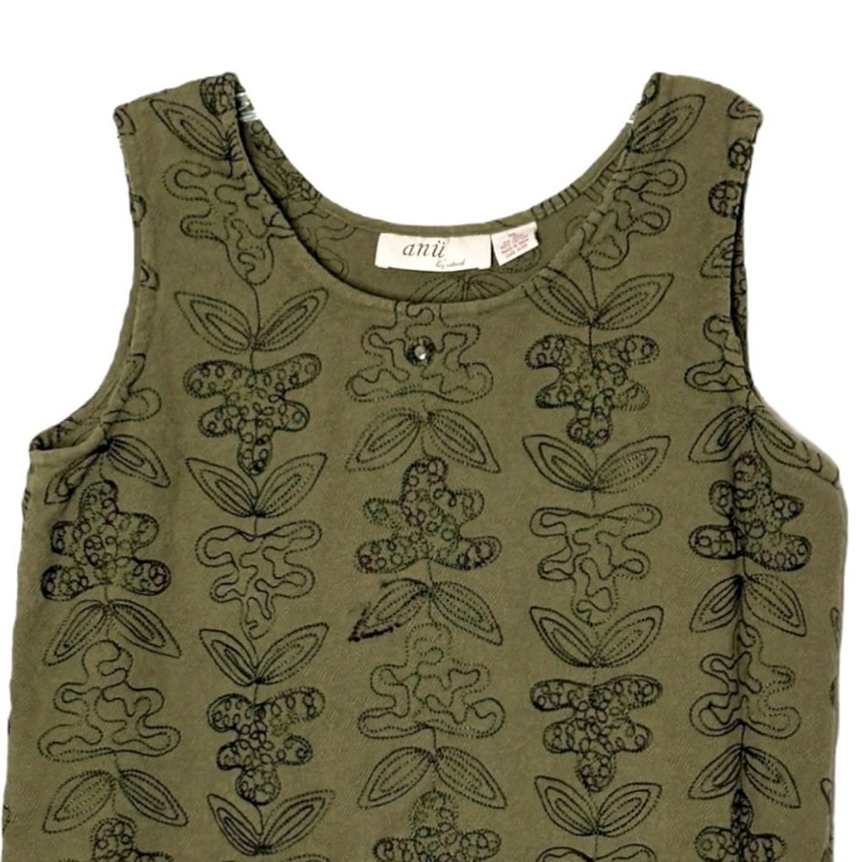Anu by Natural Boho 100% Cotton Embroidered Tank Top Size XL Olive ...
