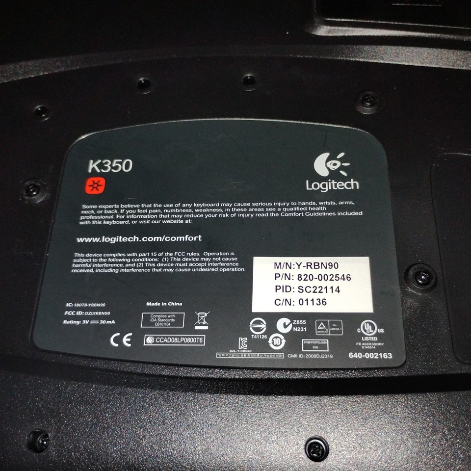 Logitech K350 Wireless Keyboard Comfort Wave Ergonomic No Unifying Receiver 97855123695| eBay