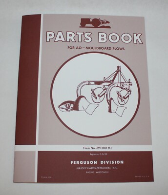 Ferguson AO Moldboard Plow Parts Book / List, Part Manual, Reference ...