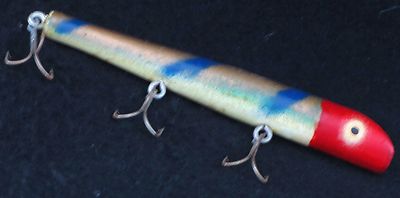 Vintage Unmarked Wood Diving Fishing Lure Gold Blue Red Head Perch ...