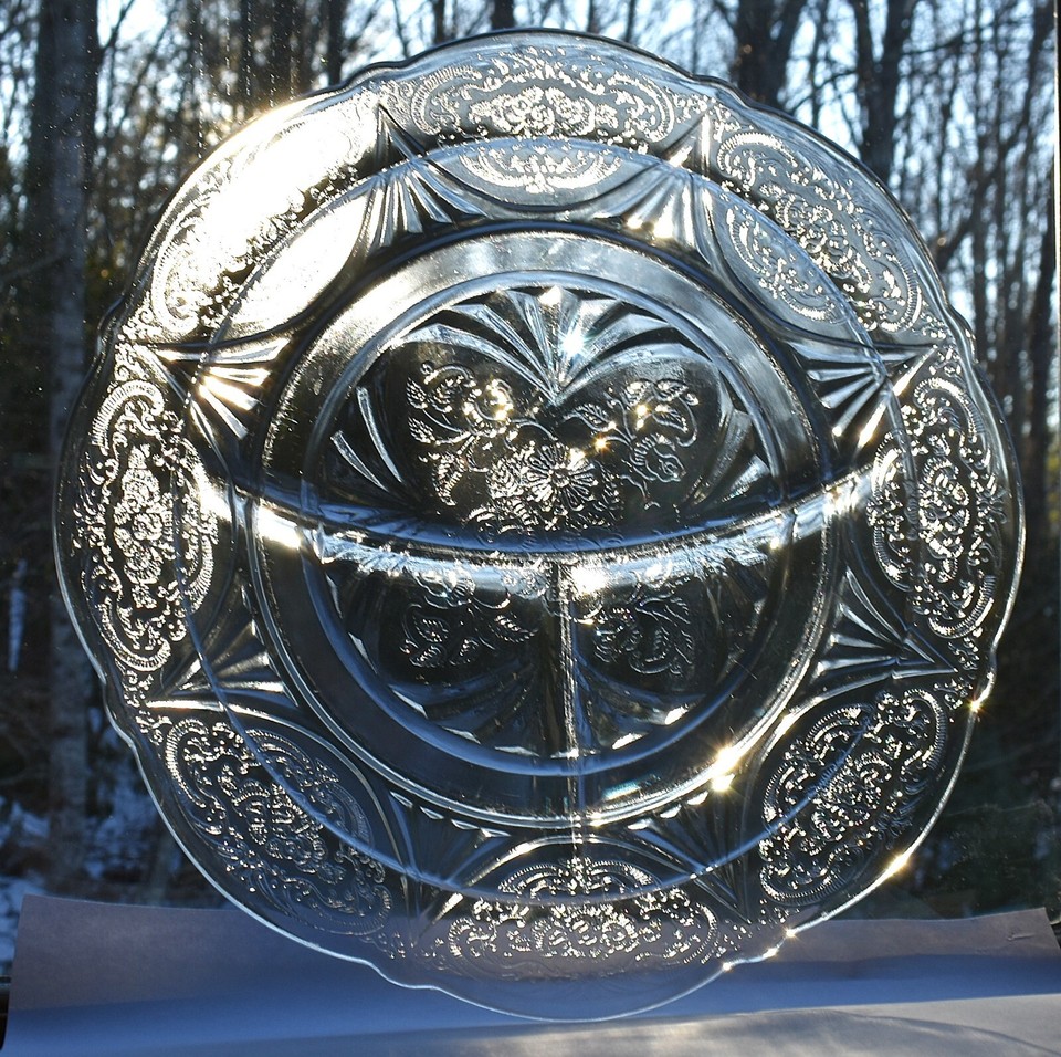 Antique Hazel Atlas Crystal Royal Lace Divided Grill Plate Pressed ...