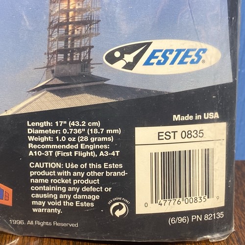 ESTES Nike Arrow Flying Model Rocket Kit #0835 - VINTAGE 1996 E2X ...