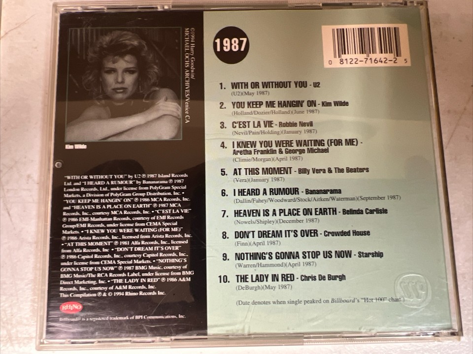 Billboard Top Hits: 1987 by Various Artists (CD, Apr-1994, Rhino (Label ...