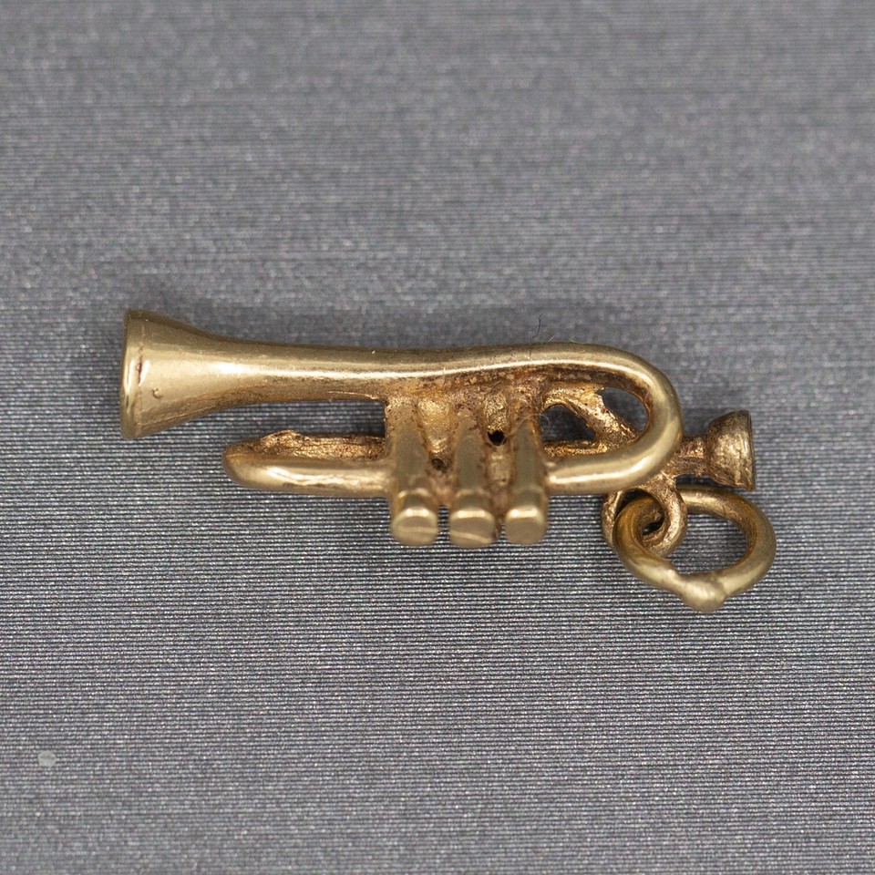 Vintage Trumpet Charm Pendant in Solid 14k Gold | eBay