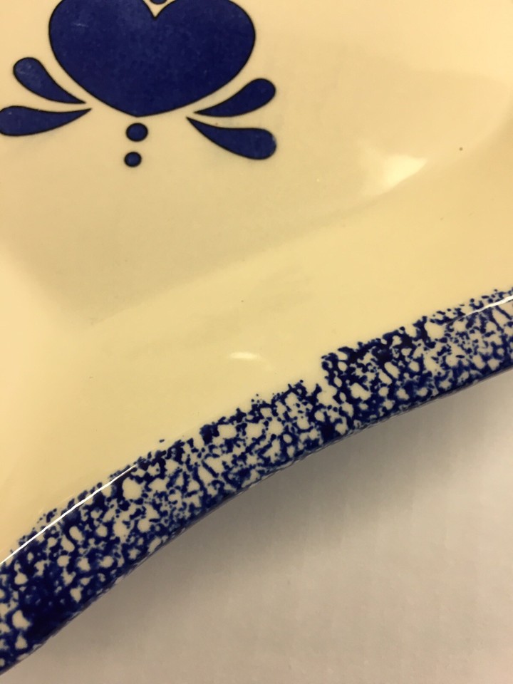 VTG Blue Heart Spongeware Heart Shaped Decorative Serving Dish Platter ...