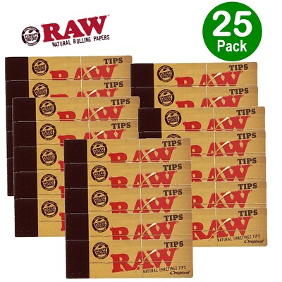 RAW Original Natural Unrefined Tips 25 Booklets (50 Tips/Pack) - FREE ...