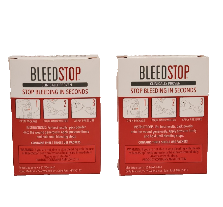 2Boxes BleedStop for Minor Cuts to Severe Bleeding Wounds 3 Pks/Box ...