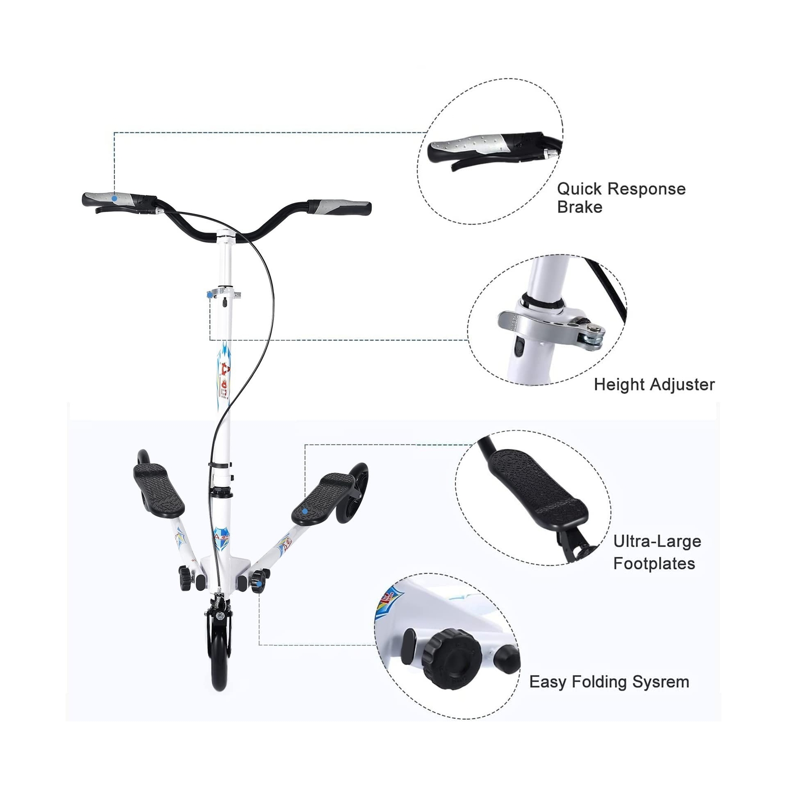 AODI 3 Wheel Foldable Scooter Swing Scooter Tri Slider Kick Wiggle ...