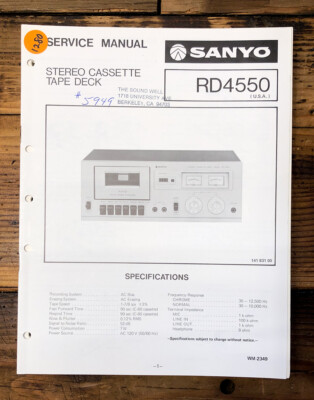 Sanyo RD-4550 RD-4550 Cassette Service Manual *Original* | eBay
