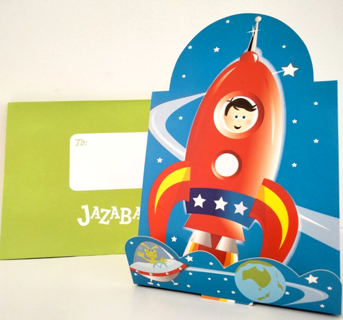 Space Rocket Astronaut Shuttle Planet Birthday Party Invitations ...