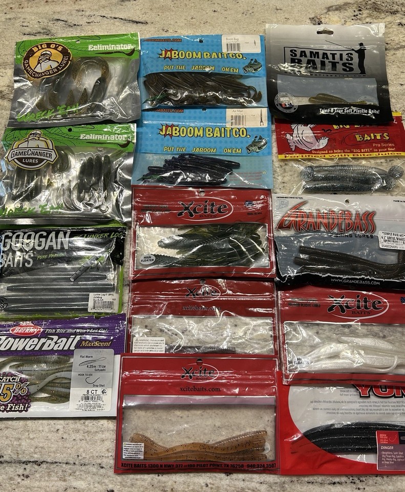 Massive Soft Plastic Lure Bass Fishing Lot Worms Zoom Googan Berkley ...