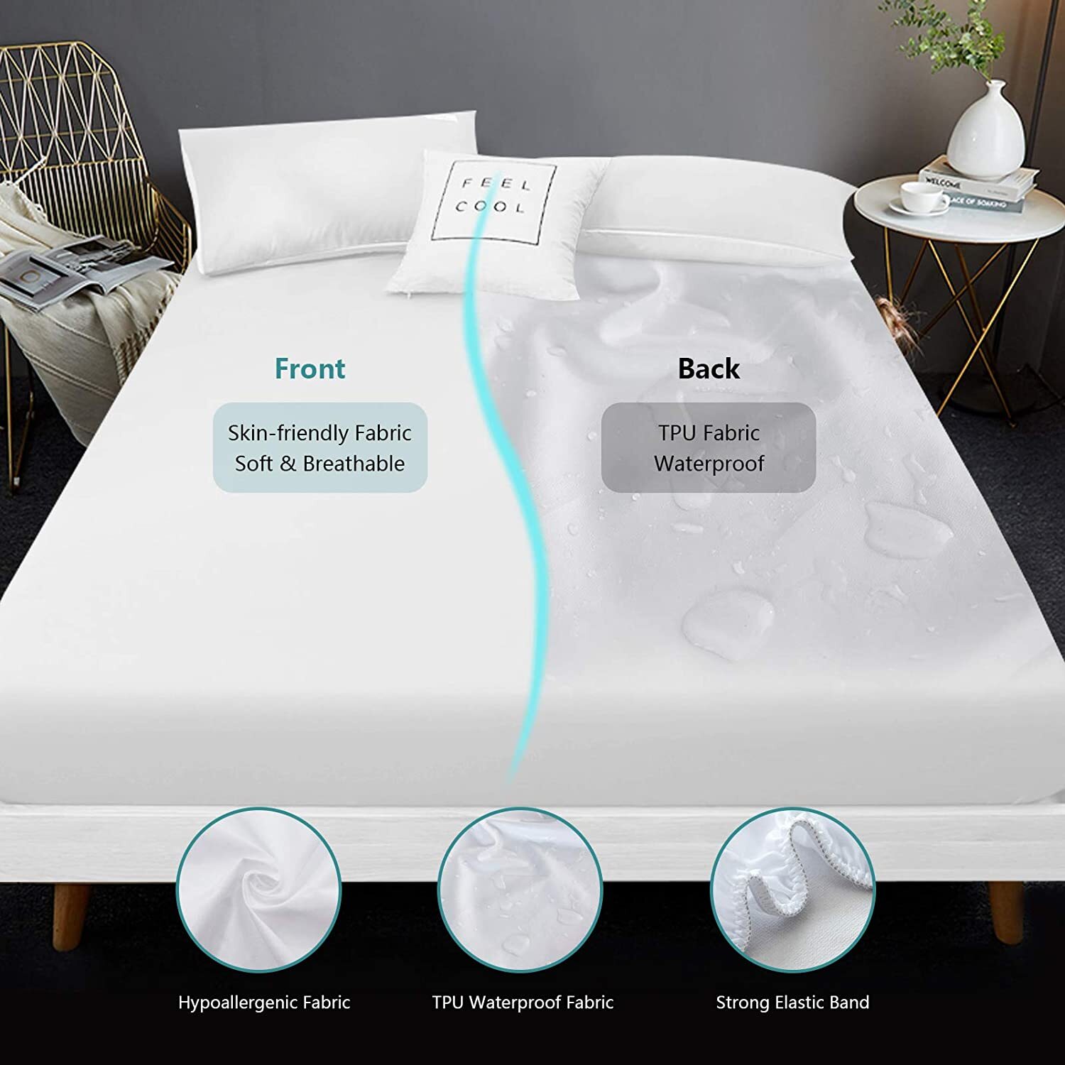 Waterproof Mattress Cover Polyester Top Matress Protector Noiseless ...
